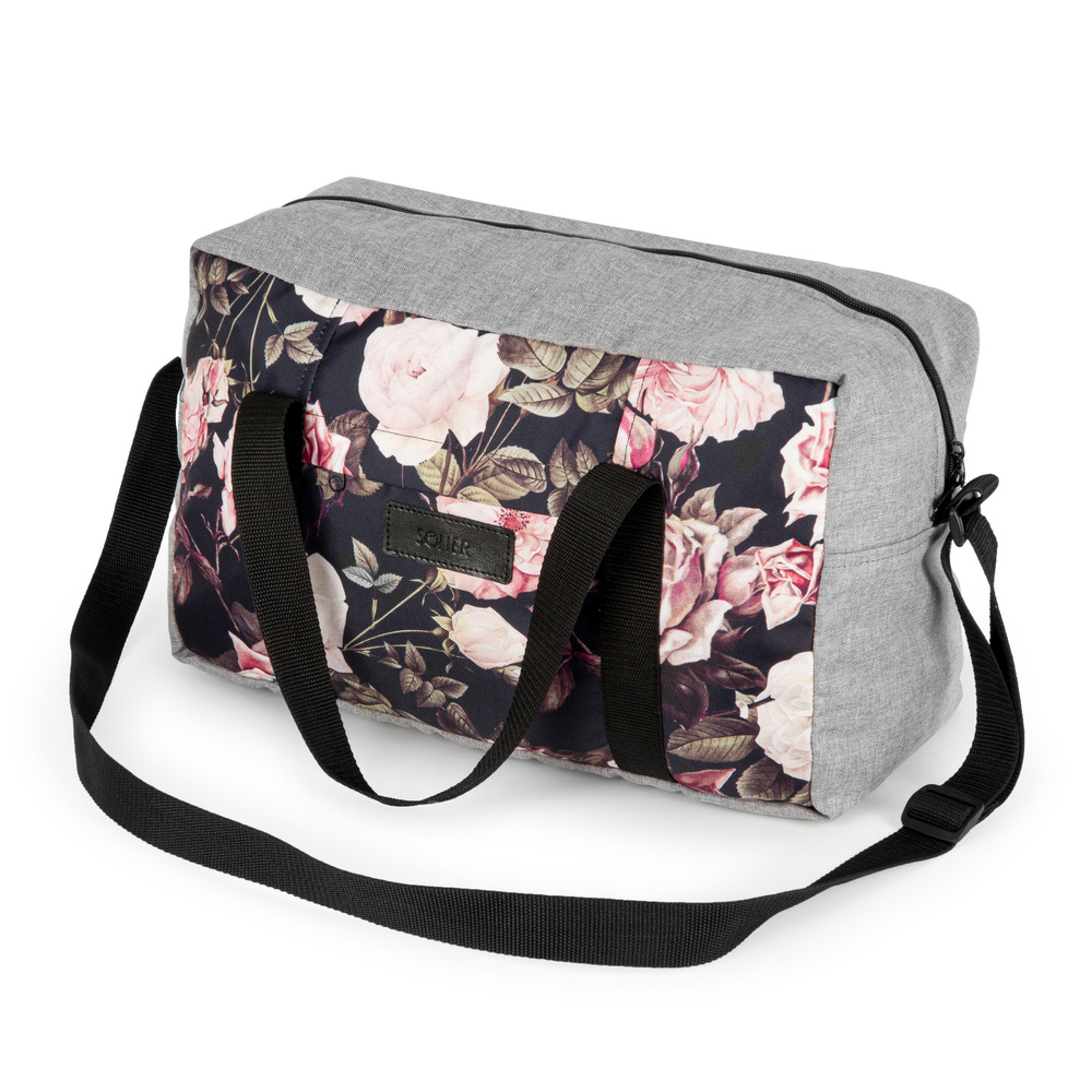 Carry-on bag Solier STB01 40x25x20 LIGHT GREY+ ROSES jasny szary + róże ...