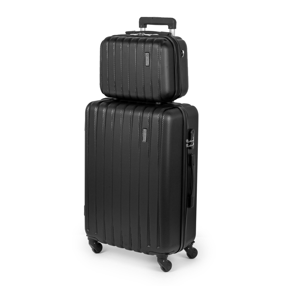 Travel suitcase set Travel case + medium suitcase 22' ABS STL902 black Black | Suitcases ...