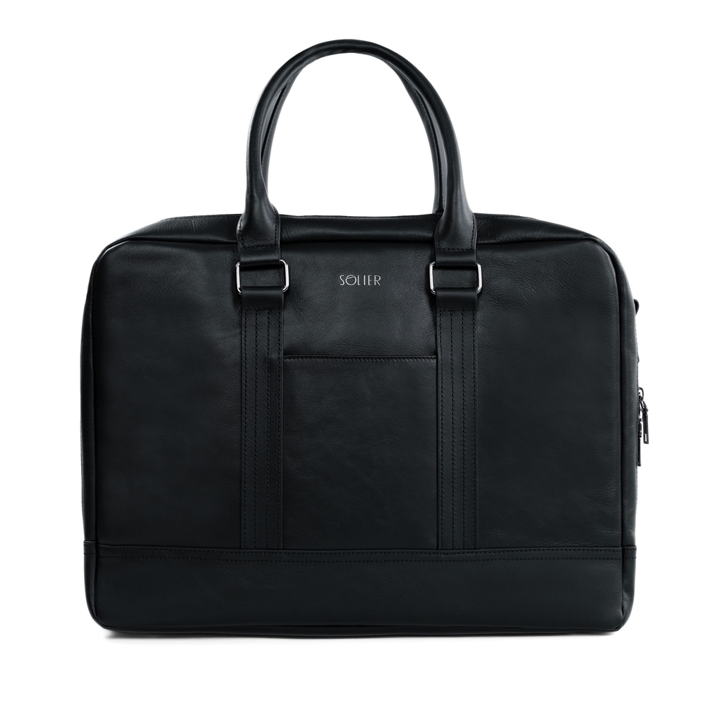 Black leather shoulder laptop bag SL02 ABERDEEN Black | Bags \ Laptop ...